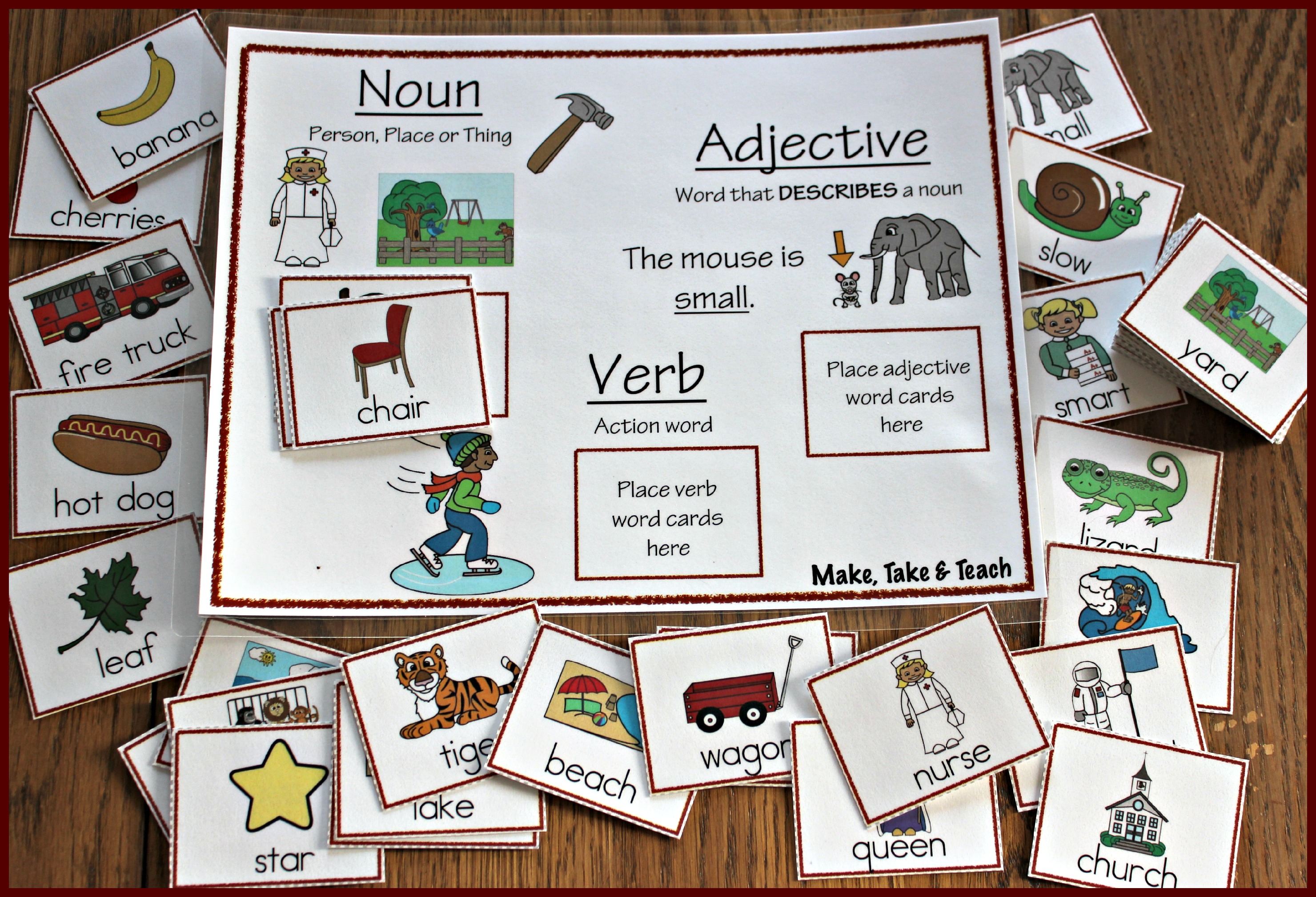 Nouns Verbs And Adjectives Make Take Teach