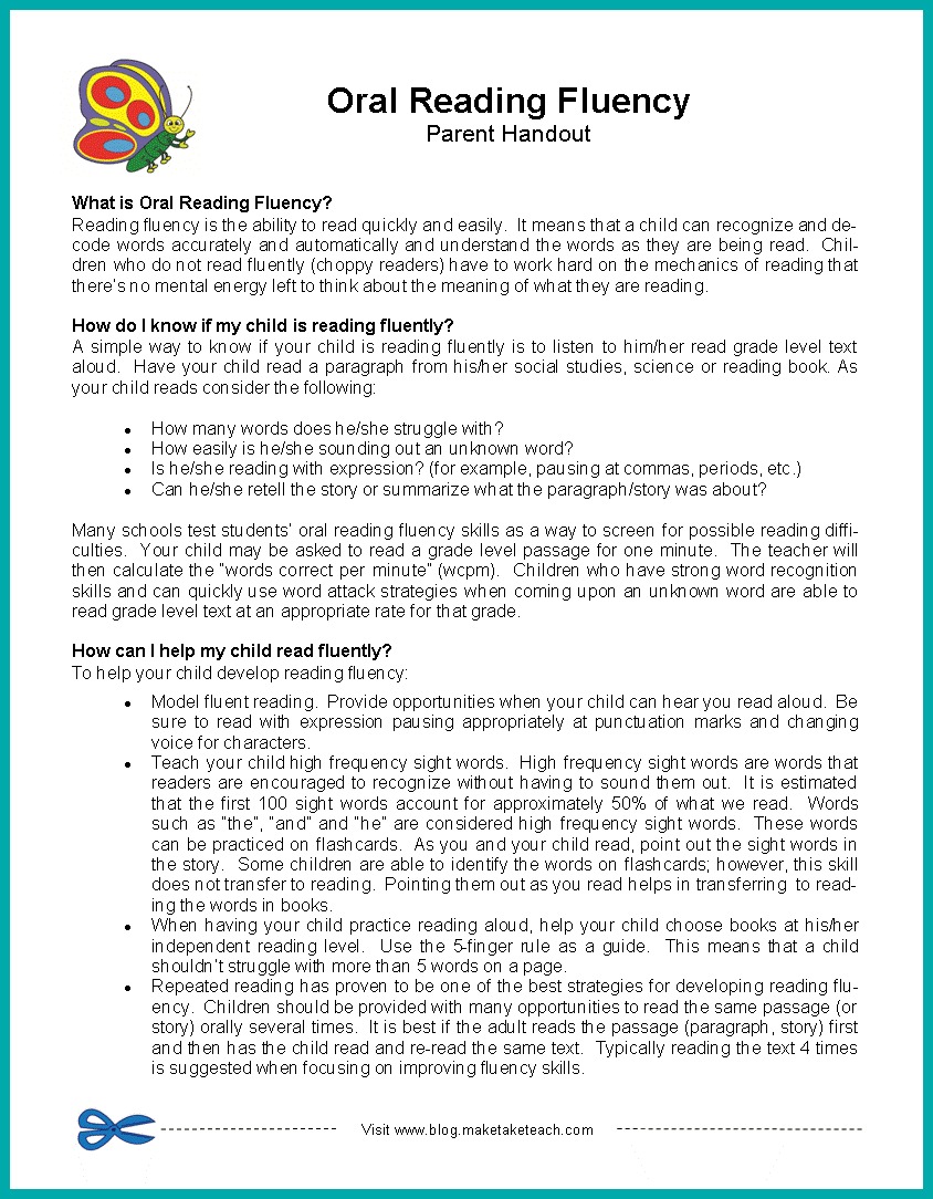 Parent Handouts Phonemic Awareness Sight Words Oral Reading Fluency Parent Handouts Phonemic Awareness Sight Words Oral Reading Fluency