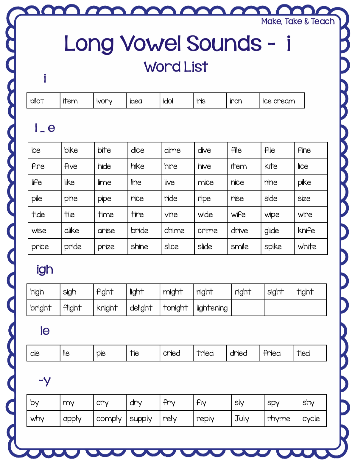 FREE Long Vowel Spelling Word Lists Make Take Teach